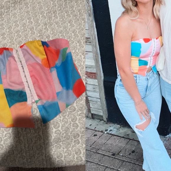 Princess Polly | Tops | Princess Polly Pink And Blue Bustier Crop Top ...